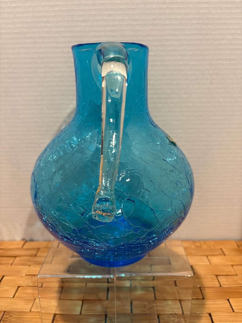 Vintage Bischoff Blenko-style Blue Crackle Glass Pitcher - Etsy