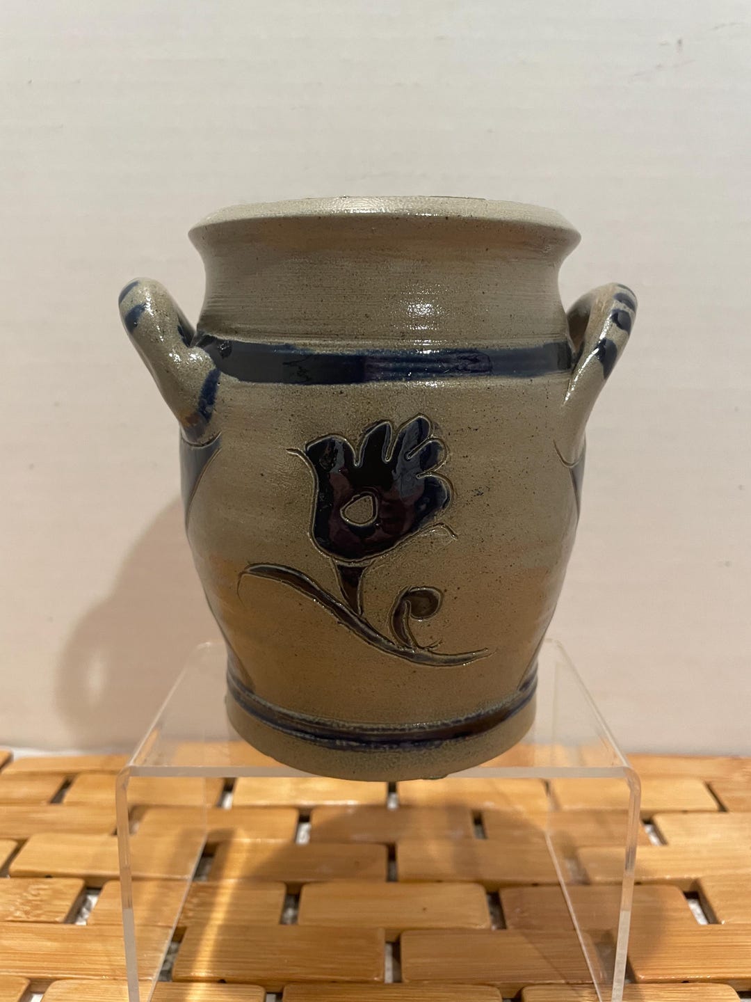 Vintage Handmade, Salt-glazed Pottery Crock From the Colonial ...