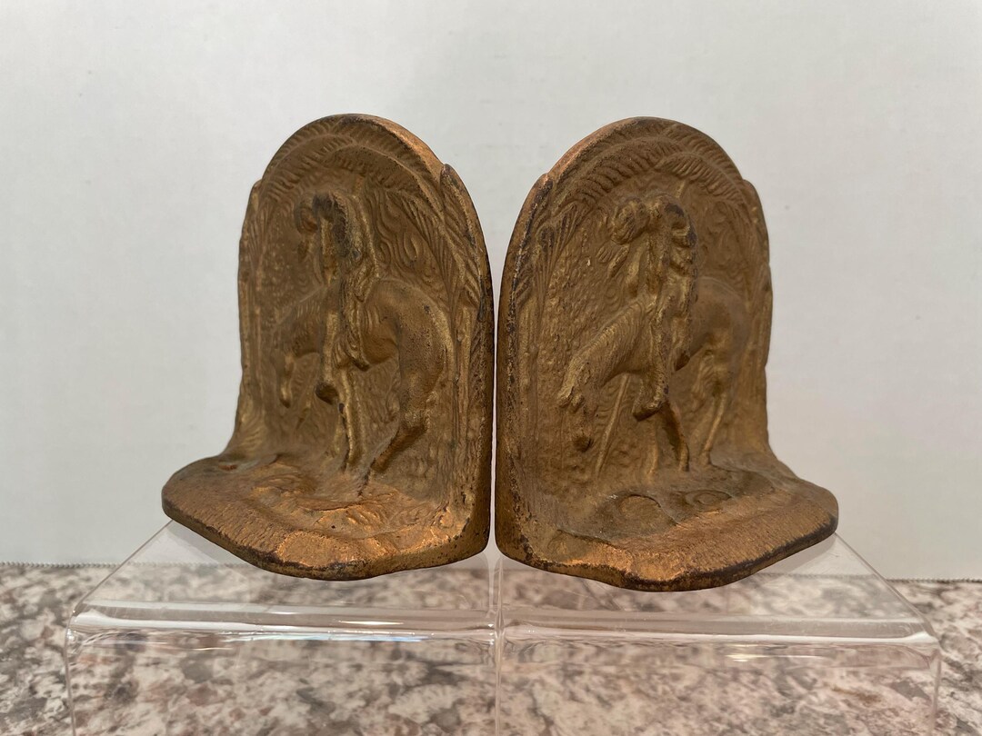 1928 Cast Iron Horse and Rider Bookends - Etsy
