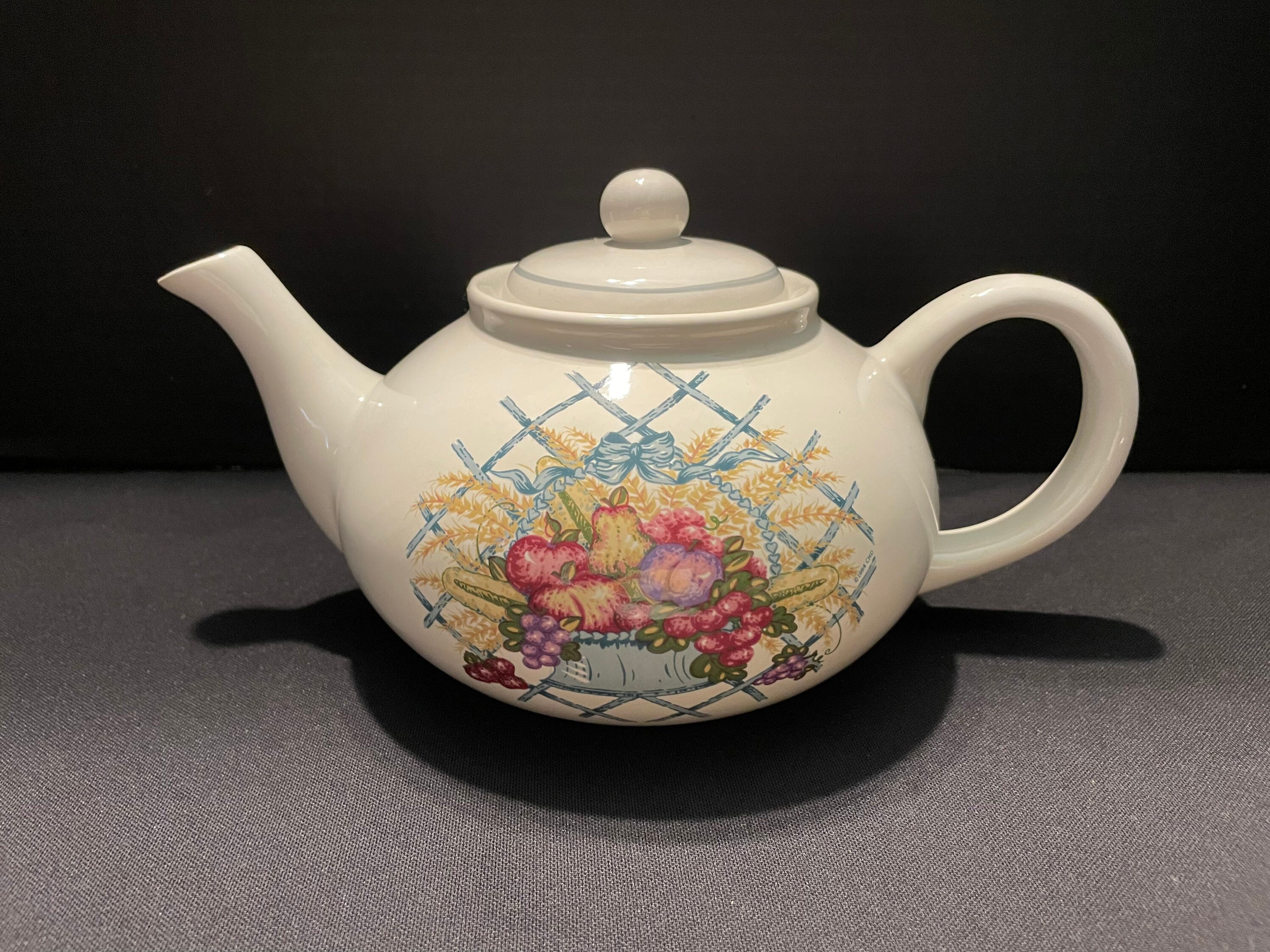 Vintage Fat Squatty Fruit Basket Teapot - Etsy