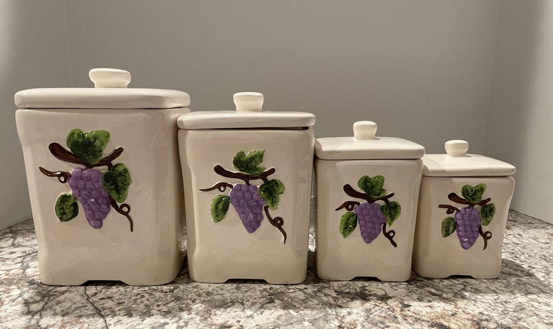 Vintage Ceramic Grape Themed Canister Set - Etsy