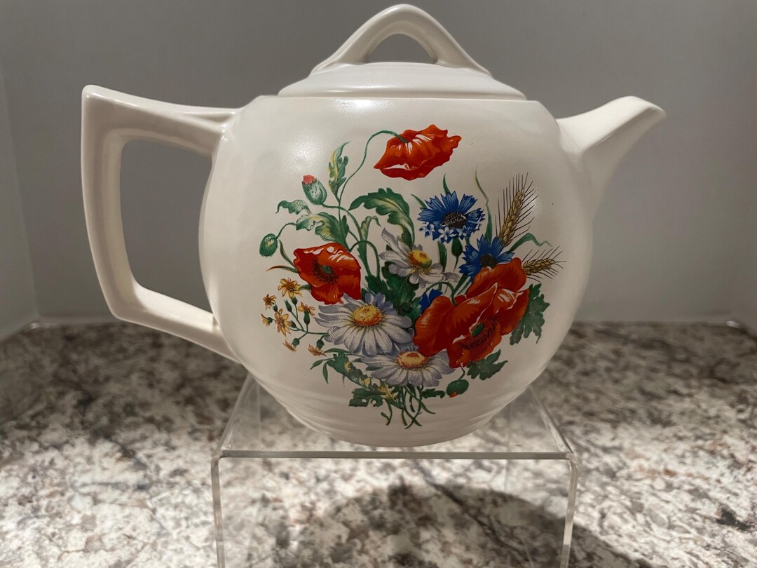 Vintage Mccoy White Floral Teapot - Etsy