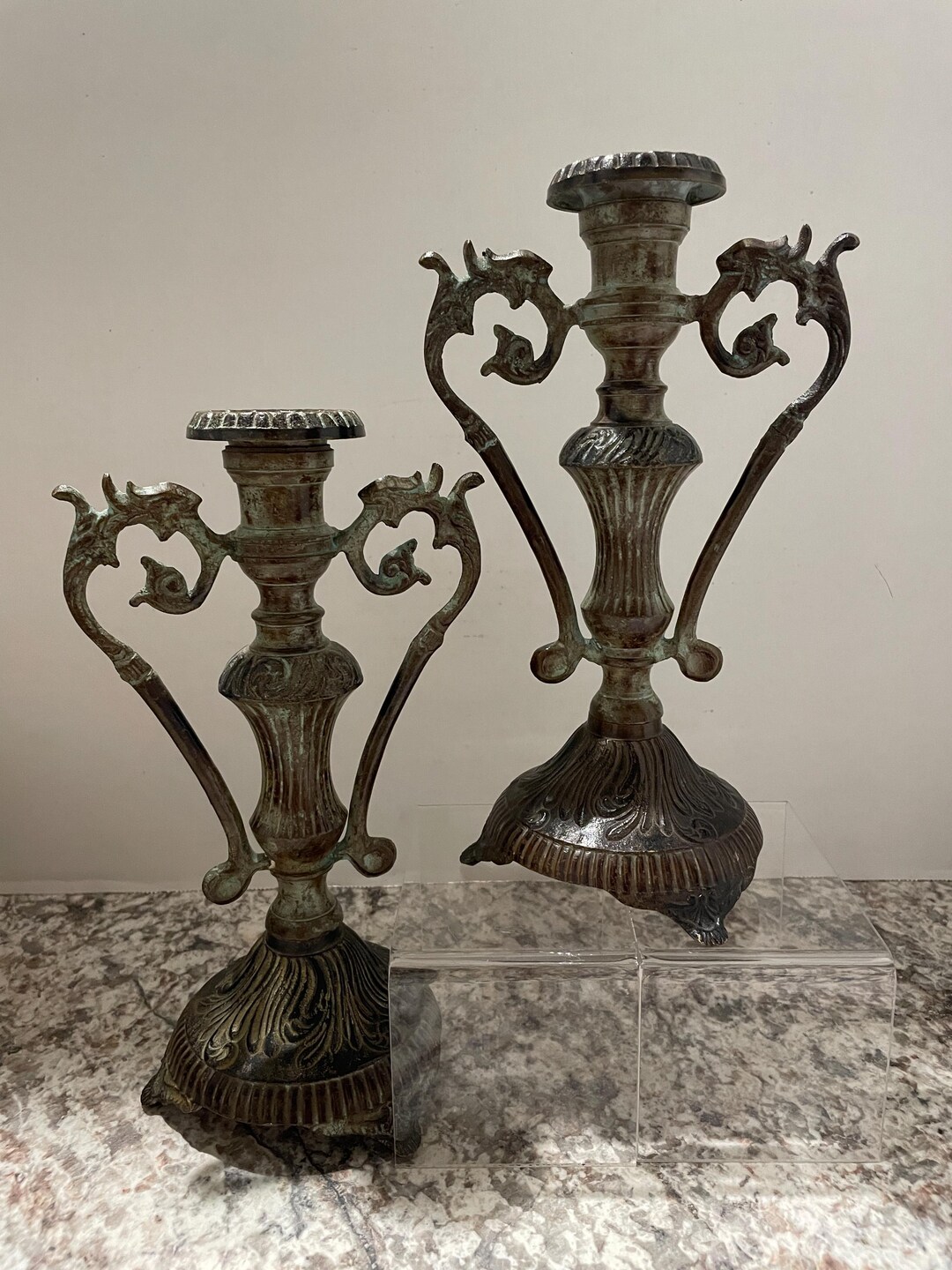 Vintage Cast Iron Candlesticks - Etsy