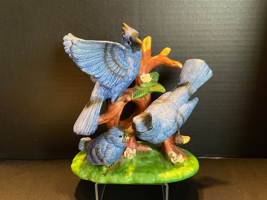 Vintage Blue Jay Family Statue - Etsy