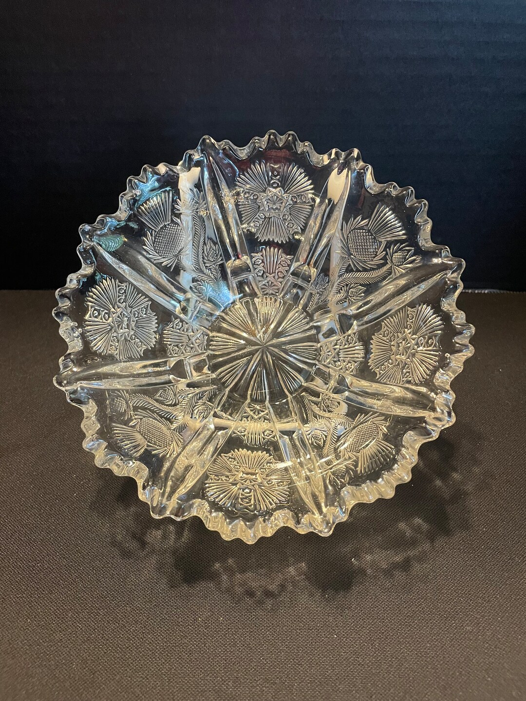 Vintage Higbee/jefferson Glass Footed Paneled Thistle Pattern Bowl - Etsy