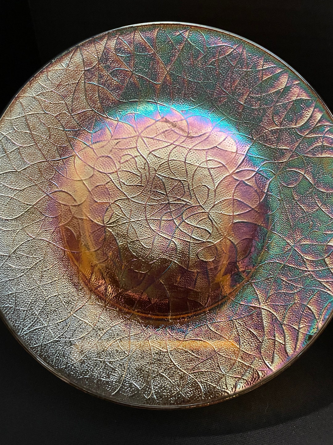 Vintage Crackle Carnival Glass Plates - Etsy