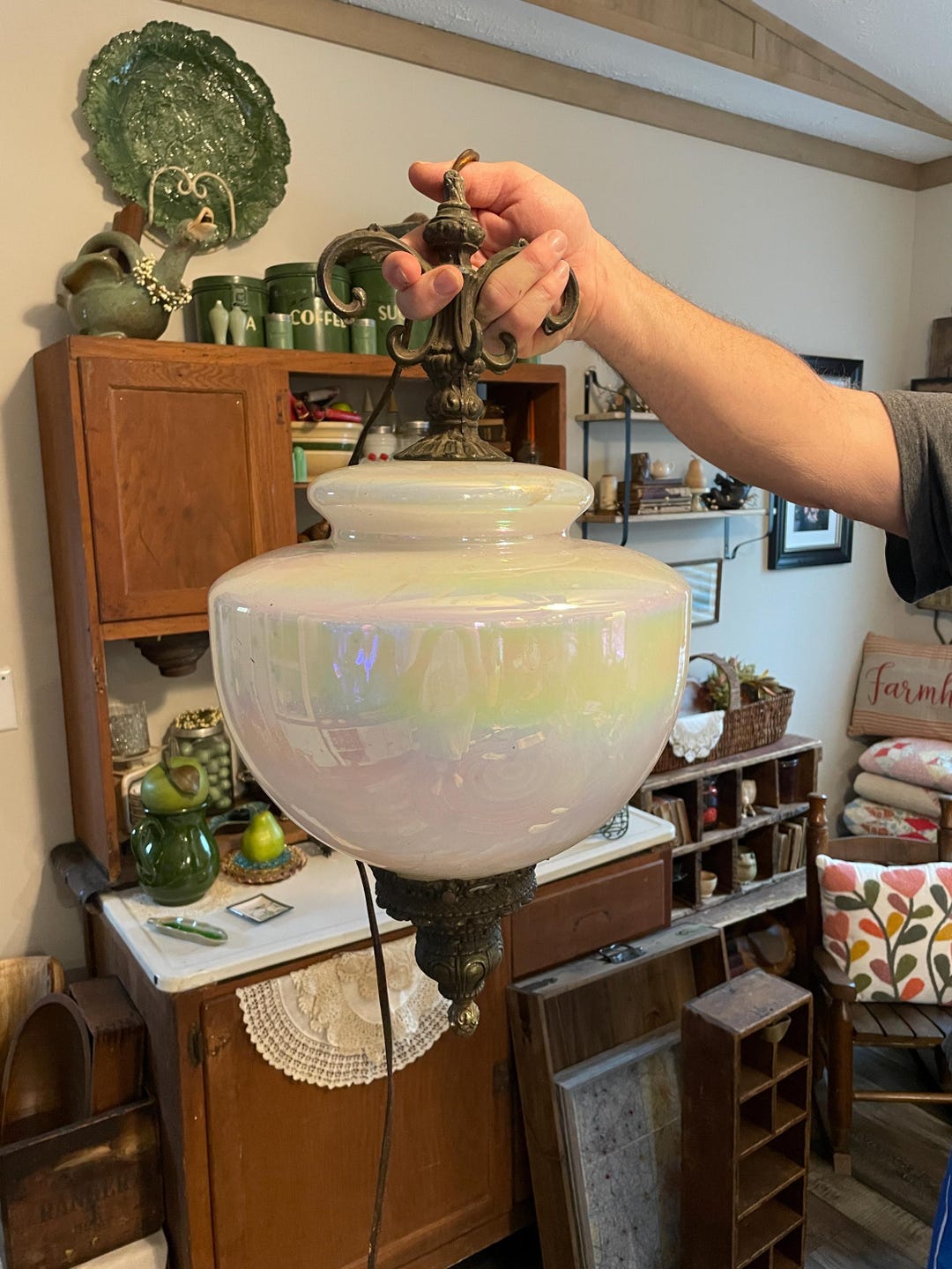 Vintage Iridescent Hanging Electric Swag Light - Etsy