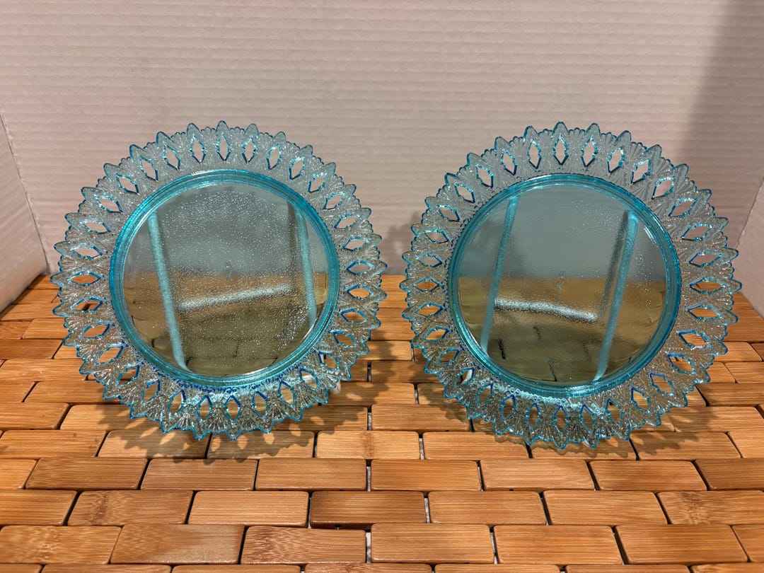 1970's Kemple Wheaton Blue Pressed Glass "lace & Dewdrop" Dessert ...