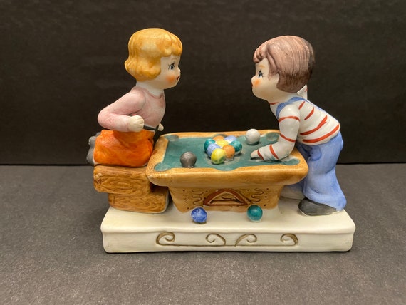 Vintage Boy & Girl Playing Pool Statue | Etsy