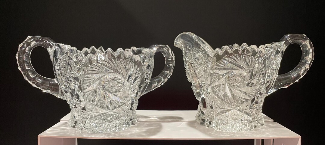 Vintage L.E. Smith Crystal Clear Quintec Pattern Creamer & Sugar Set - Etsy