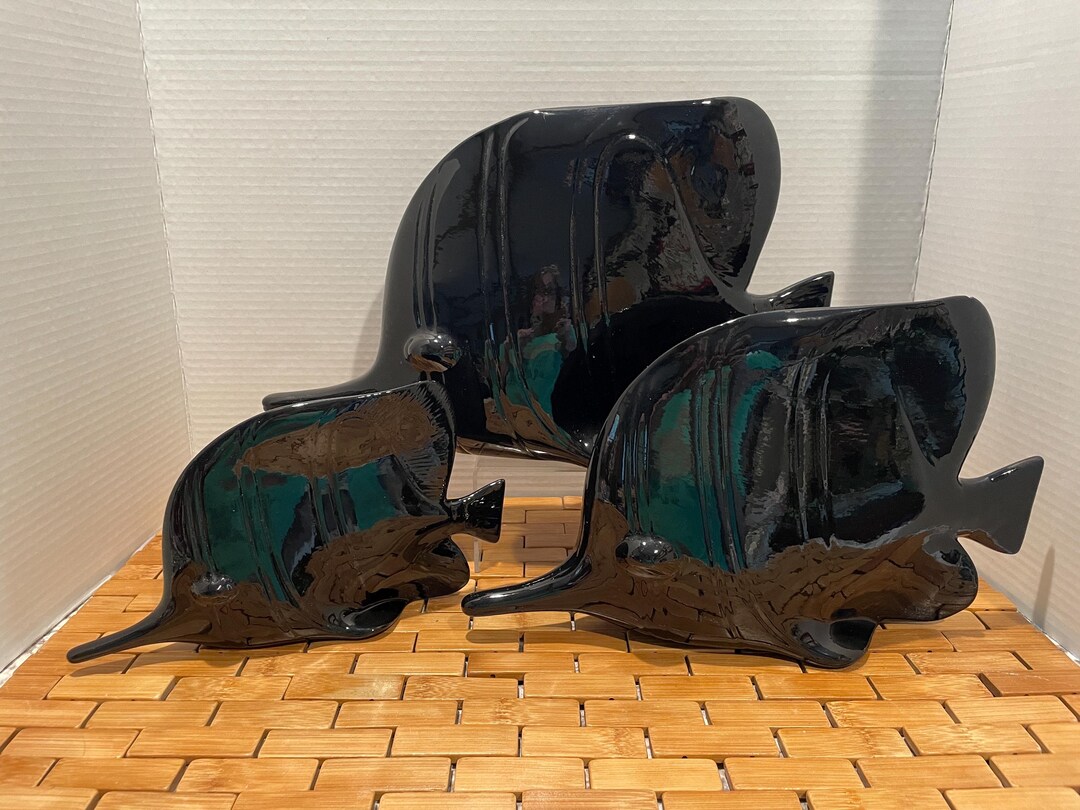 Vintage Set of 3 Ceramic Fish Statues - Etsy