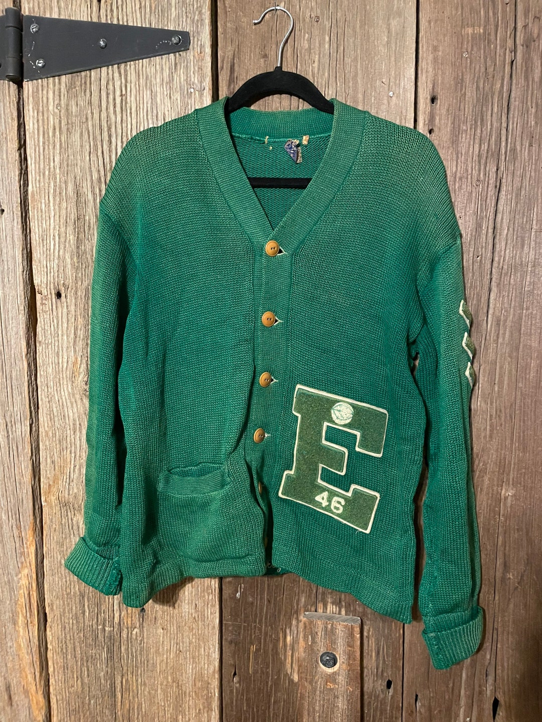 1946 Vintage Wool Letterman Sweater: Green Varsity Cardigan - Etsy
