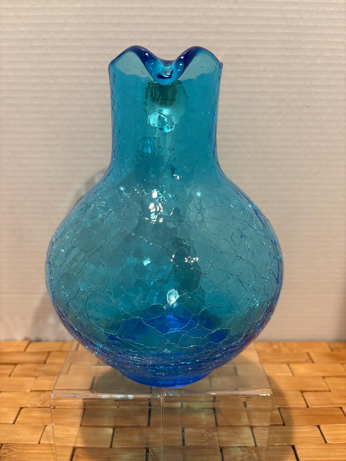 Vintage Bischoff Blenko-style Blue Crackle Glass Pitcher - Etsy