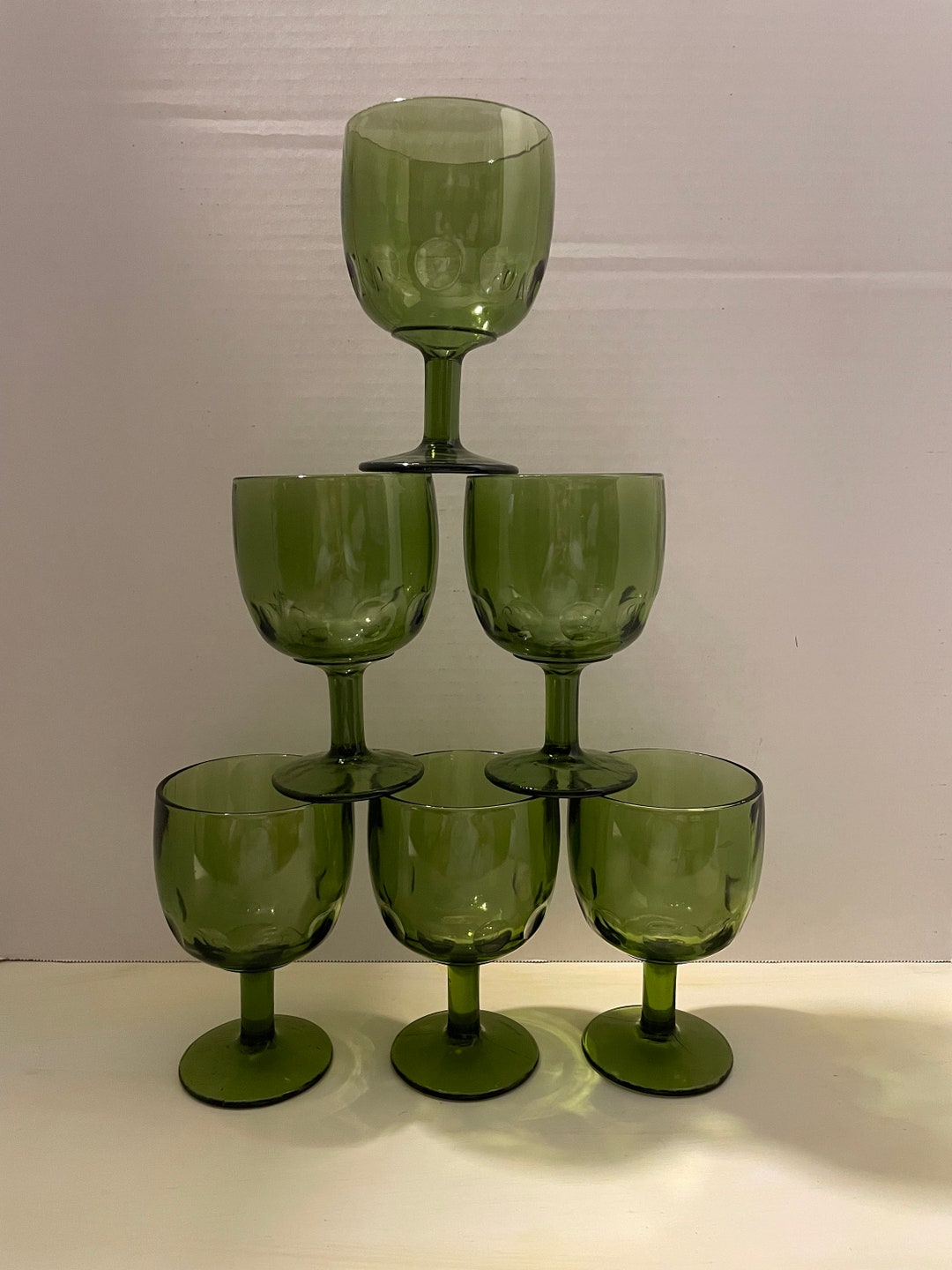 Vintage Bartlett Collins Green Coin Dot Footed Goblets - Etsy