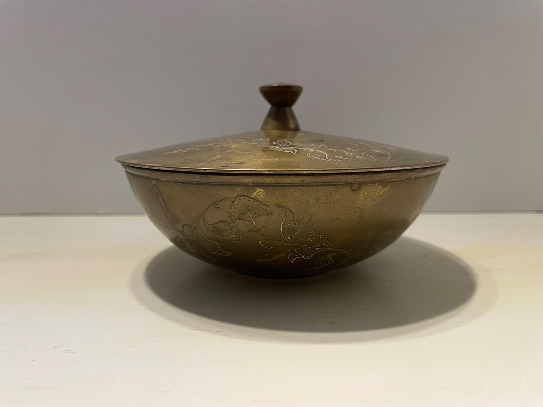 Vintage Solid Brass Bowl With Lid - Etsy