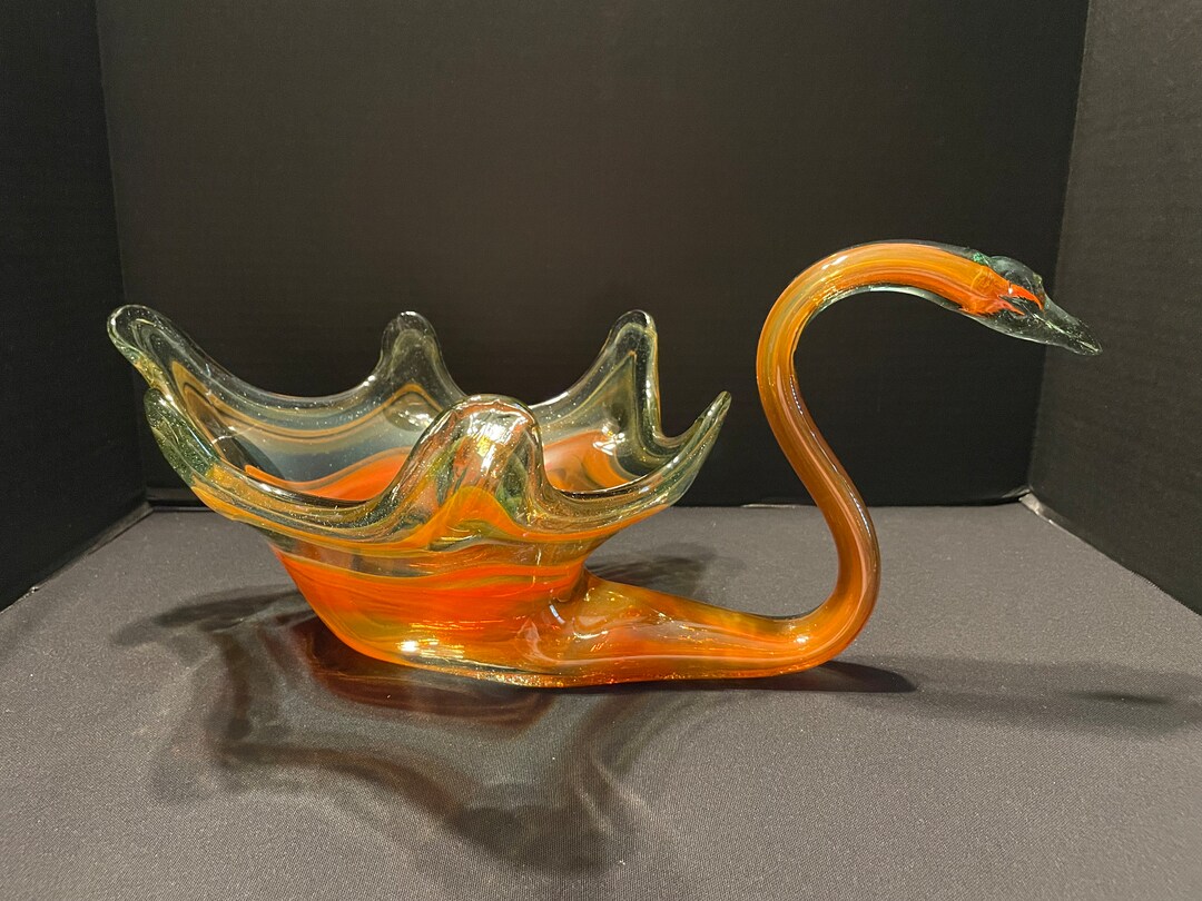 Vintage Handblown Glass Swan Bowl - Etsy
