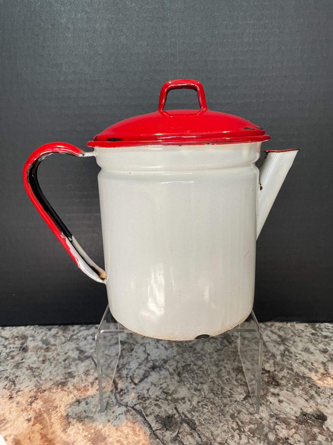 1930’s Red and White Enamelware Pot - Etsy
