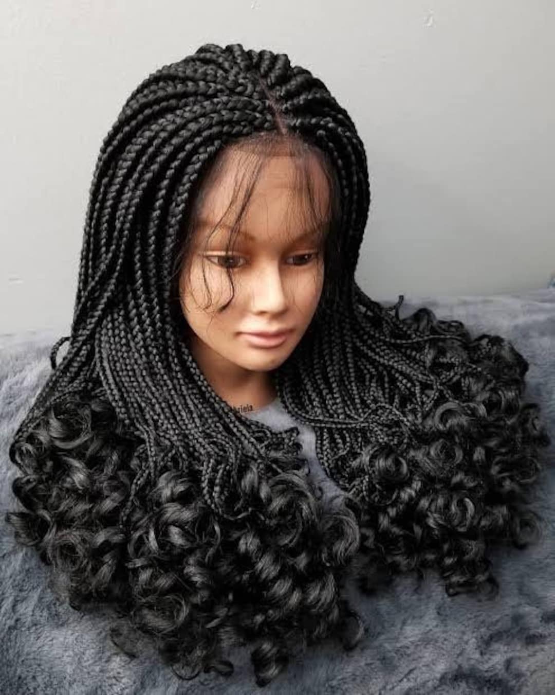 Braided Center Part Wig, Curly Braids, Braided Wig - Etsy