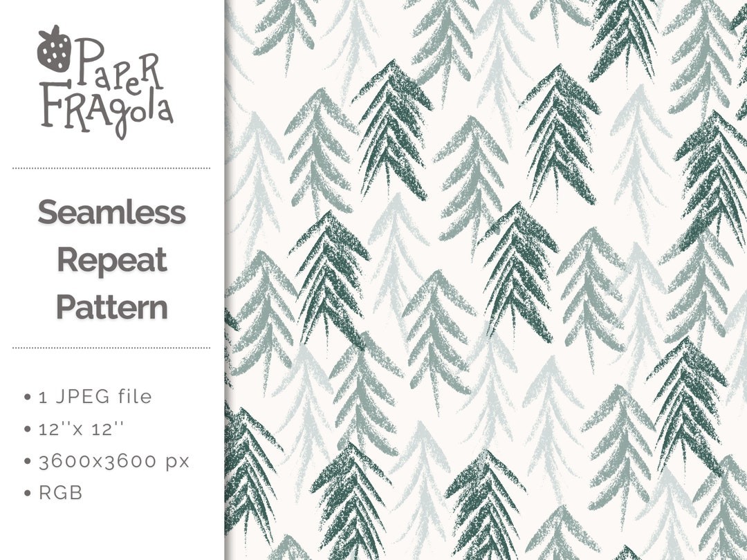 Green Forest Christmas Seamless Repeat Pattern Hand-drawn Winter Fabric ...