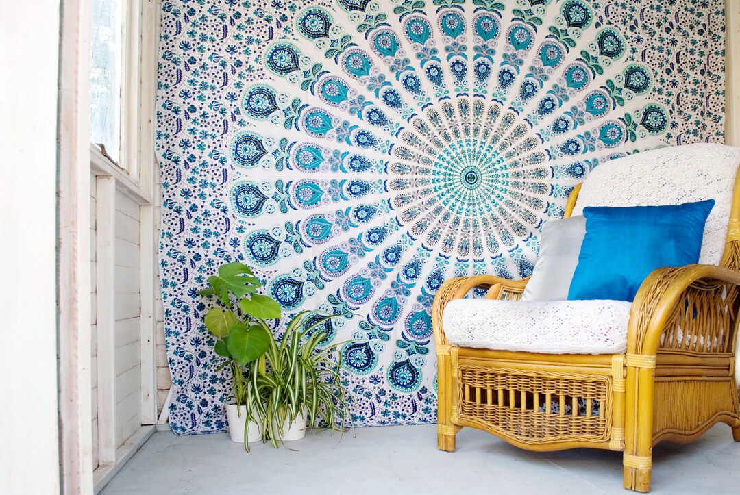 Blue Turquoise Indian Tapestry Wall Hanging Queen Size - Etsy UK