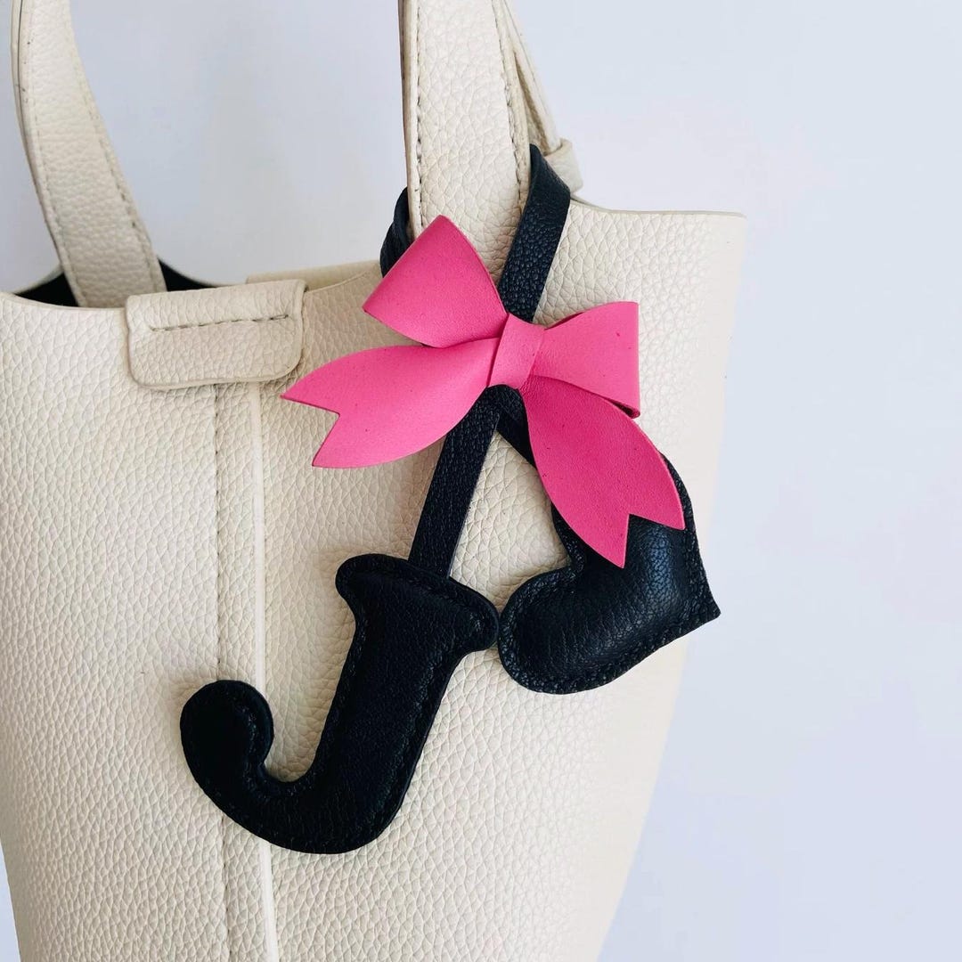Leather Pink Bow Charm With Initial Name, Personalized Monogram Letter ...