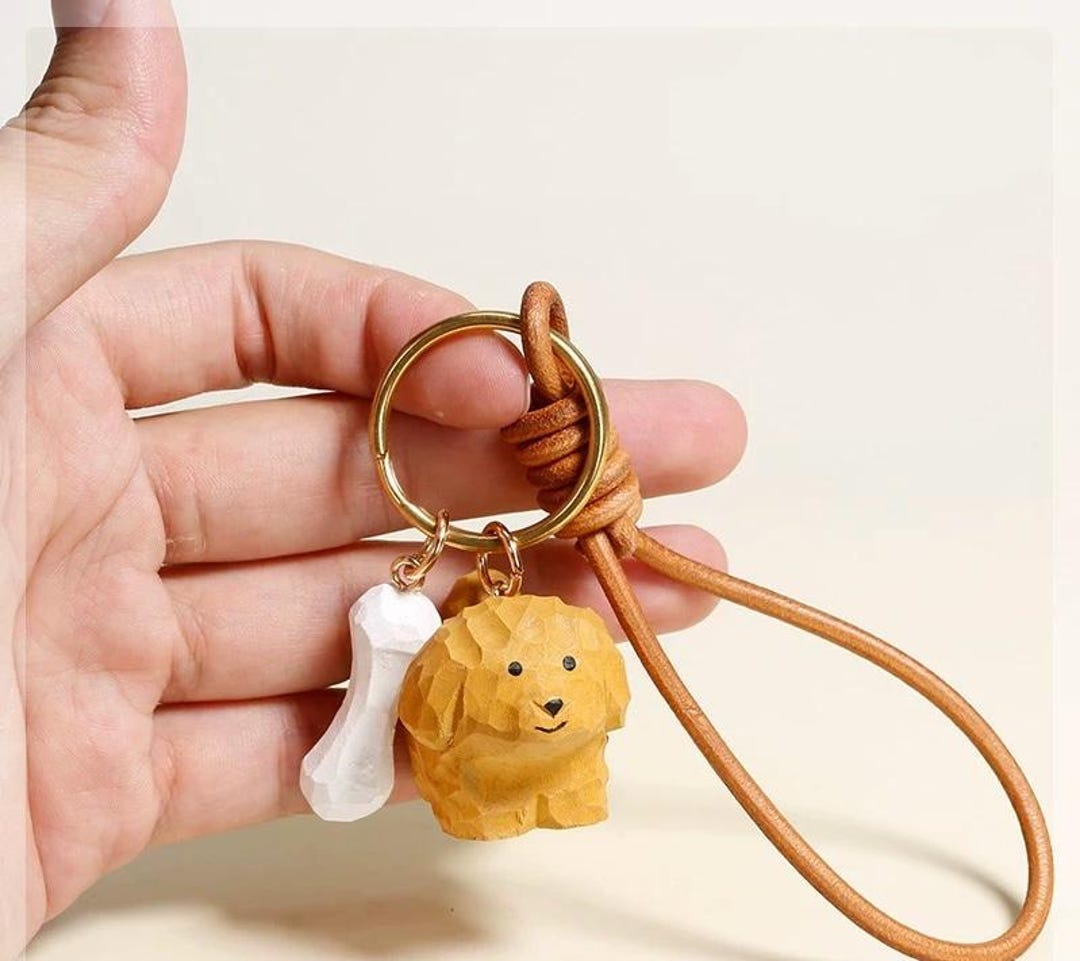 Hand Carved Wooden Dog and Bone Figurine, Wood Pet Figures, Small Wood ...