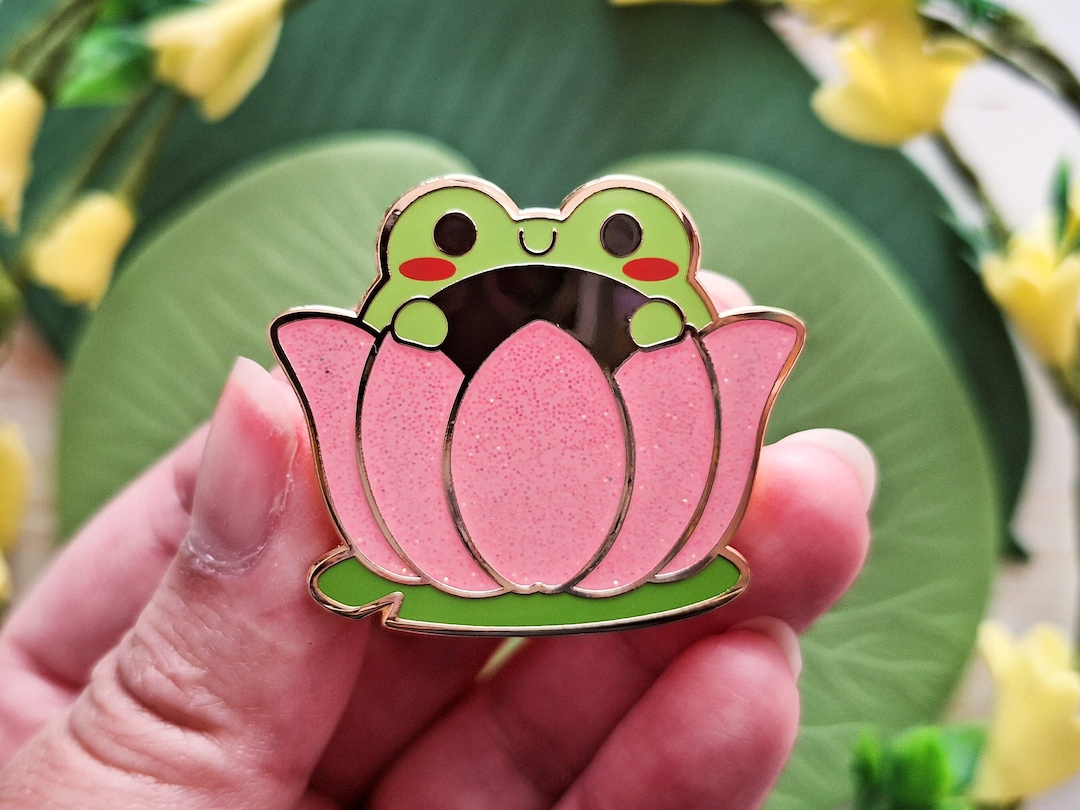 Cute Enamel Pin, Kawaii Frog Pin, Lotus Flower Lapel Pin - Etsy