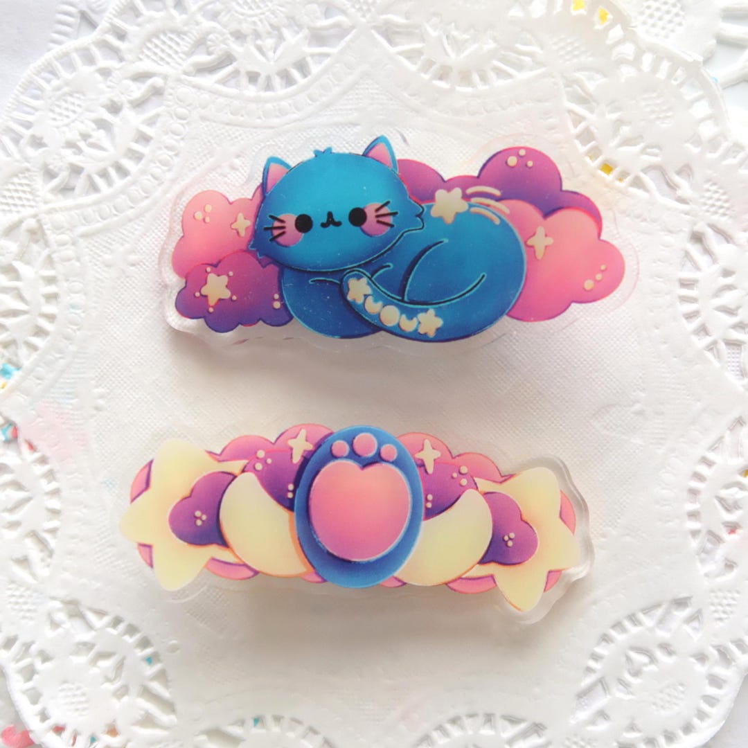 Cute Cat Hair Clips, Kawaii Star Accessory, Moon Hair Clip - Etsy