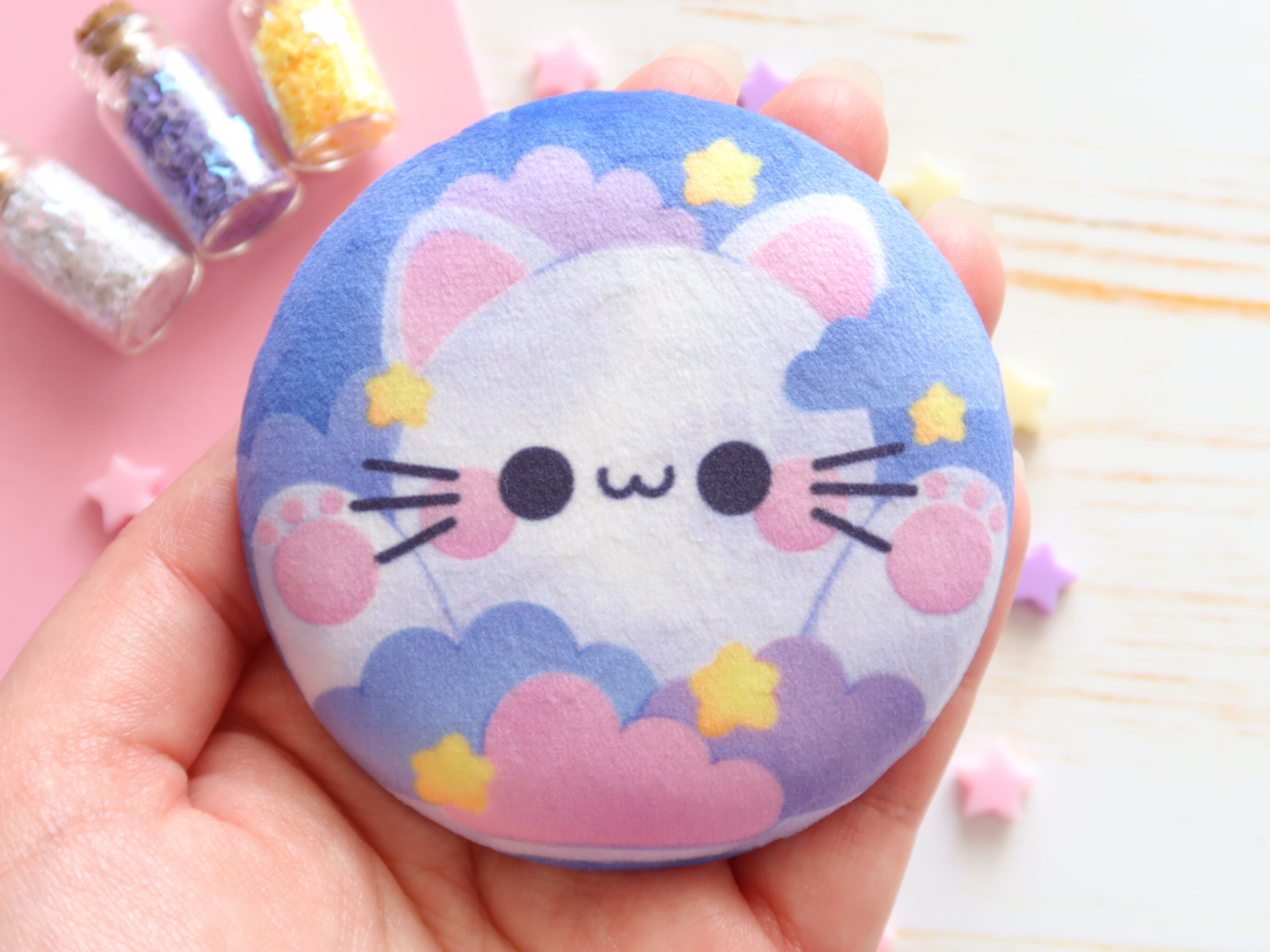 Cute Cat Button Kawaii Moon Badge Button Minky Button Moon - Etsy