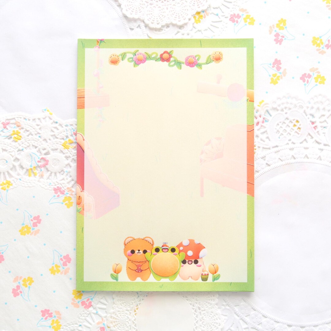 Cute Frog Notepad, Kawaii Spring Notes, Mushroom Stationery, Bear ...
