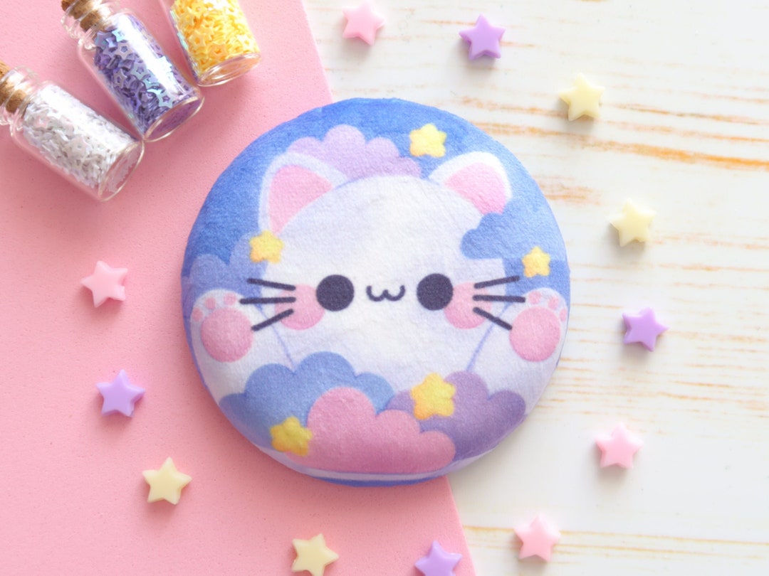 Cute Cat Button, Kawaii Moon Badge Button, Minky Button, Moon Cat ...