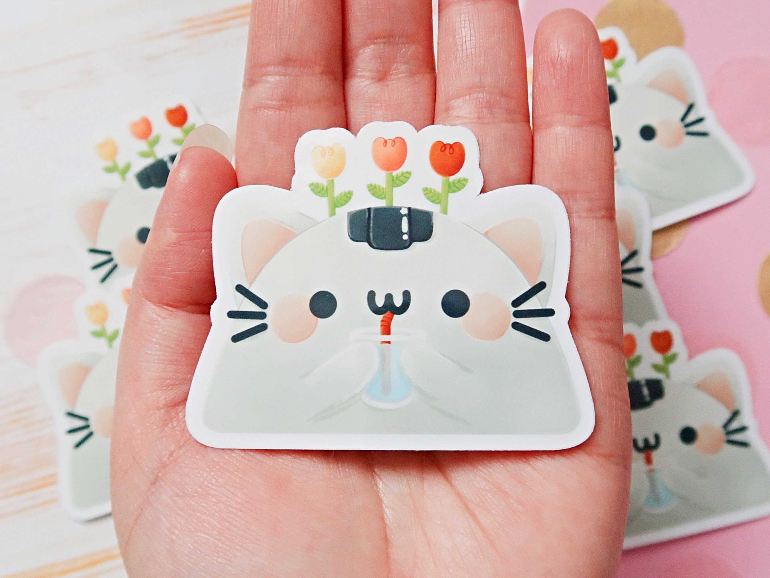 Cute Cat Sticker Kawaii Animal Stickers Neko Stationery | Etsy
