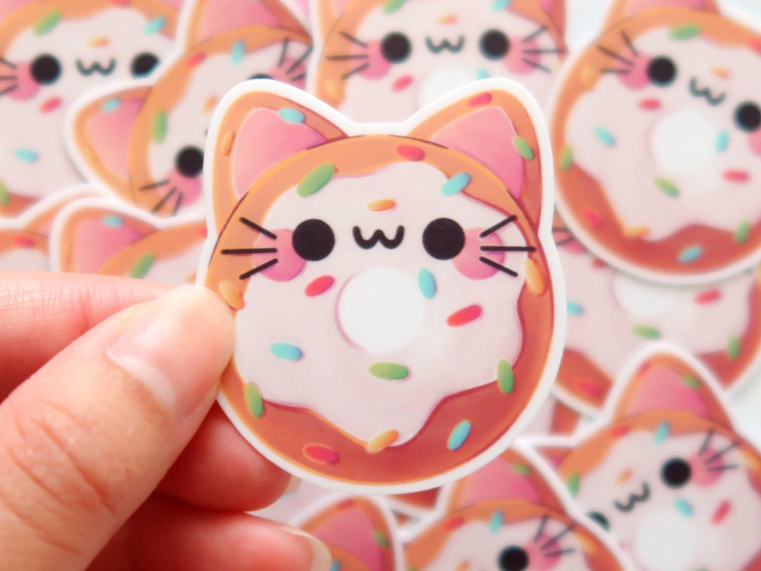 Cute Cat Sticker, Kawaii Donut Stickers, Food Die Cut Sticker - Etsy
