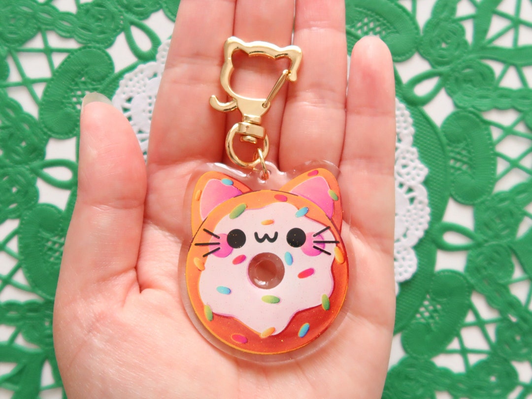 Cute Acrylic Keychain, Kawaii Cat Epoxy Keychain, Donut Acrylic Charm ...