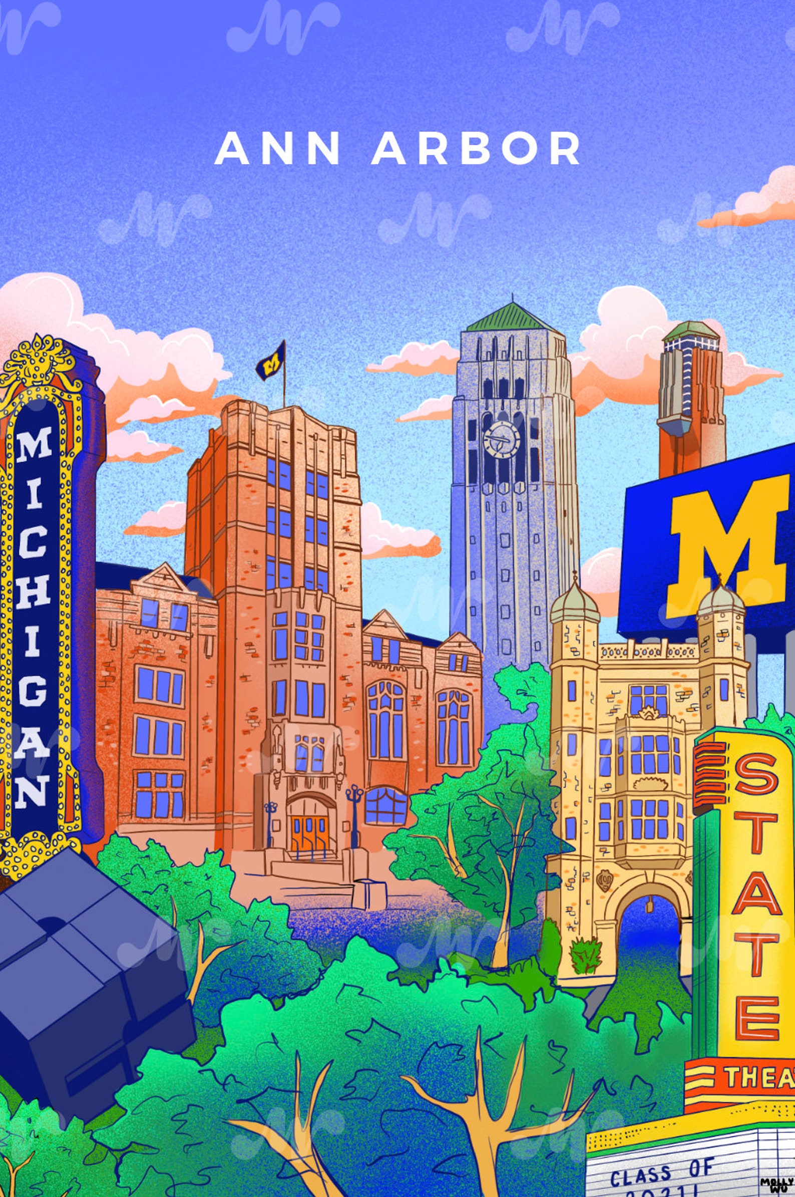 Ann Arbor Art Print University of Michigan - Etsy