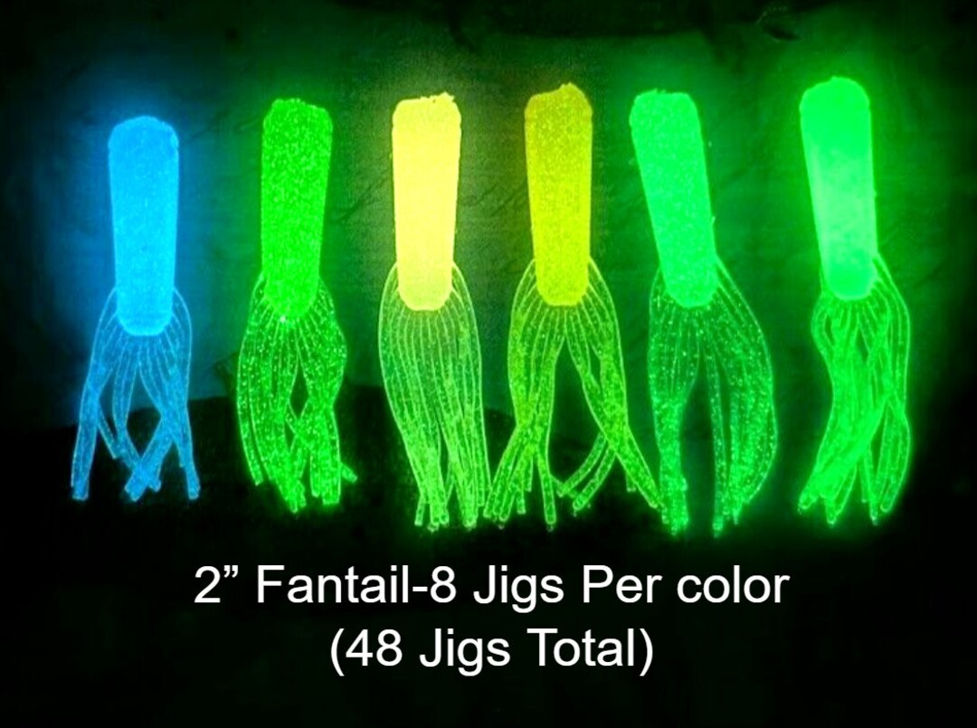 32 Jigs-2" GLOW Fan Multi-color Fishing Crappie Ice Soft Plastic Tube ...