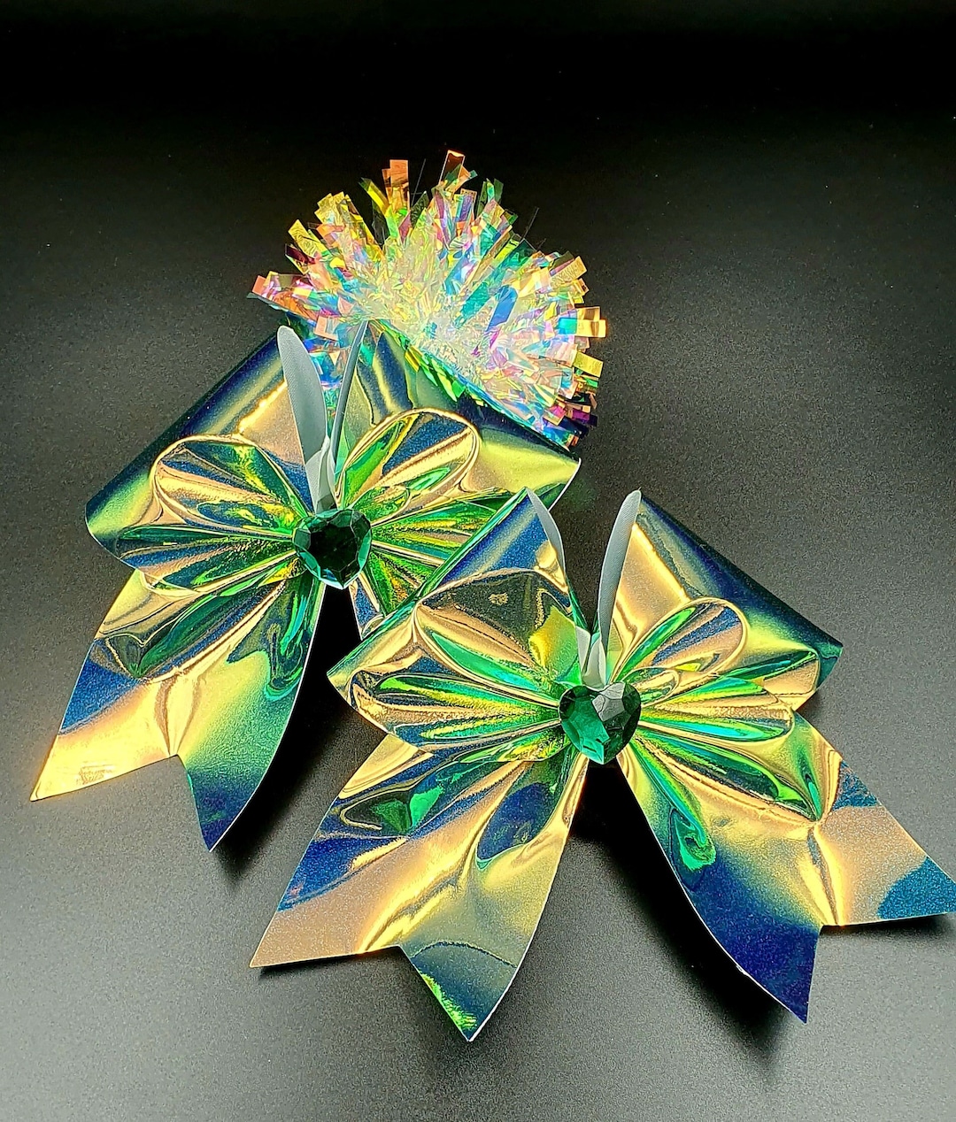 Unique Cheer Magic Glitter Blue Reflective Cheer Bow 3 Cheerleader ...