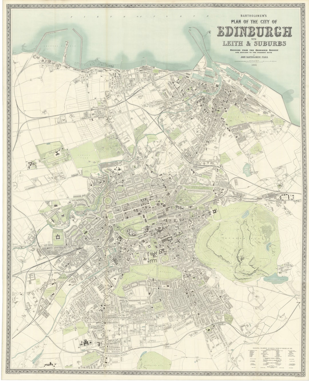 Edinburgh With Leith & Suburbs by John Bartholomew 1891 Historic Map of ...