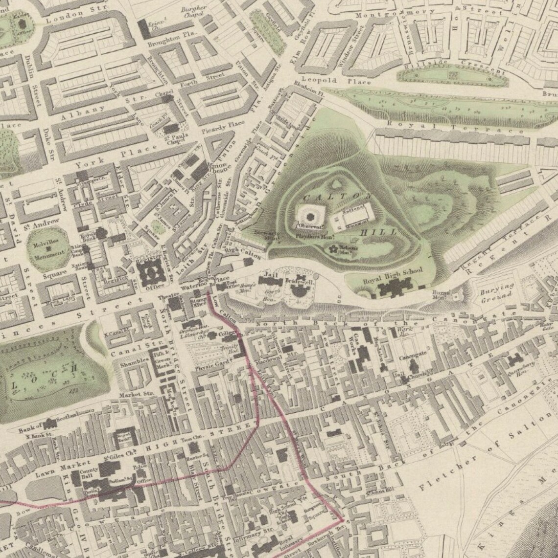 Edinburgh Historic City Map 1834 Drawn by Clarke, W.B Old Edinburgh Map ...