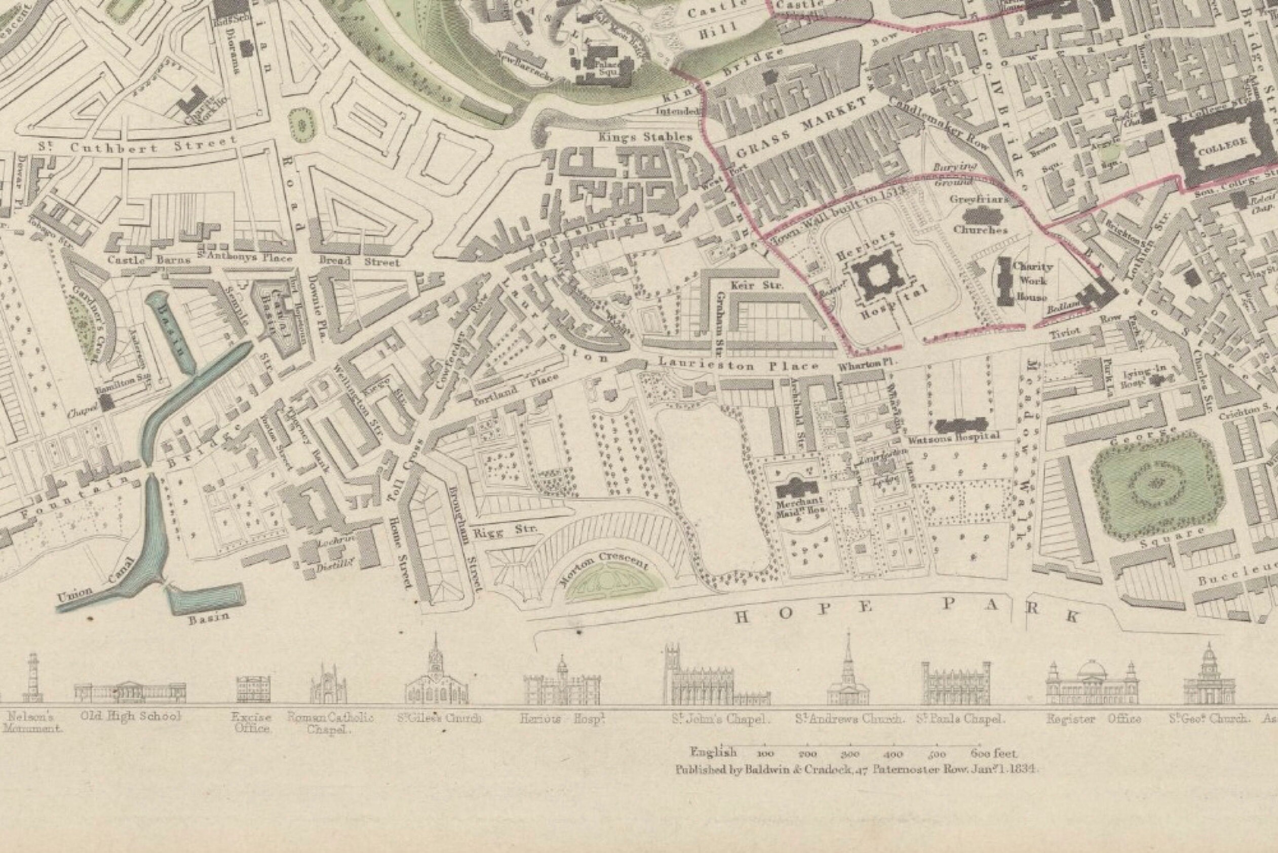 Edinburgh Historic City Map 1834 Drawn by Clarke, W.B Old Edinburgh Map ...