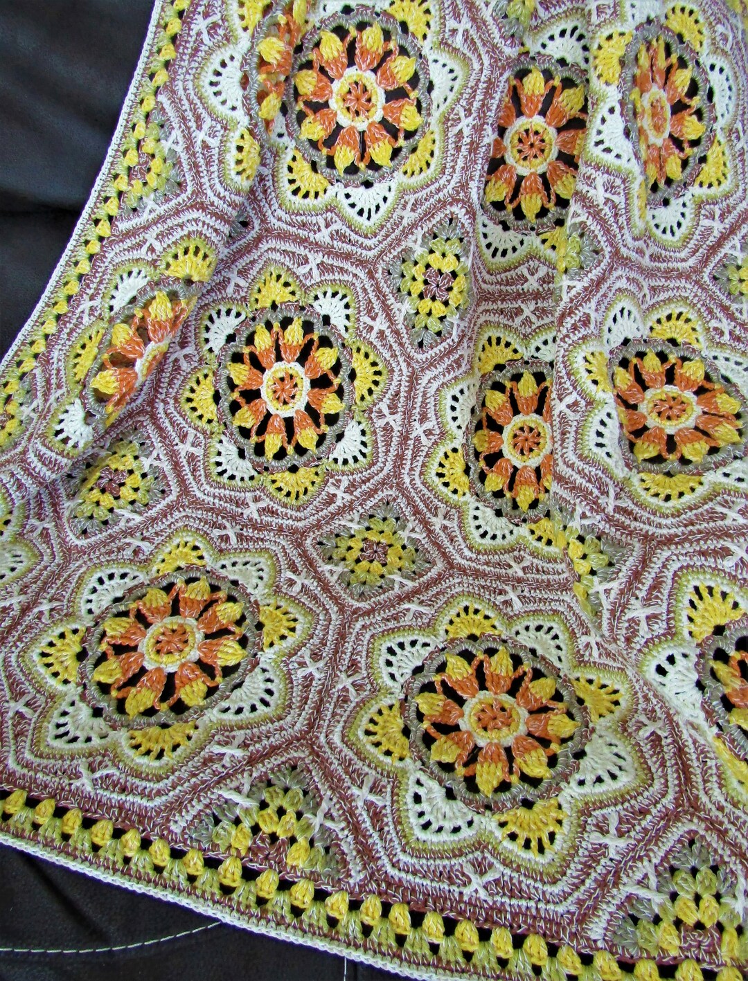AFGHAN HANDMADE GORGEOUS 100% Cotton "earth Mosaic" Motifs Blanket ...