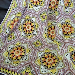 AFGHAN HANDMADE GORGEOUS 100% Cotton "earth Mosaic" Motifs Blanket ...