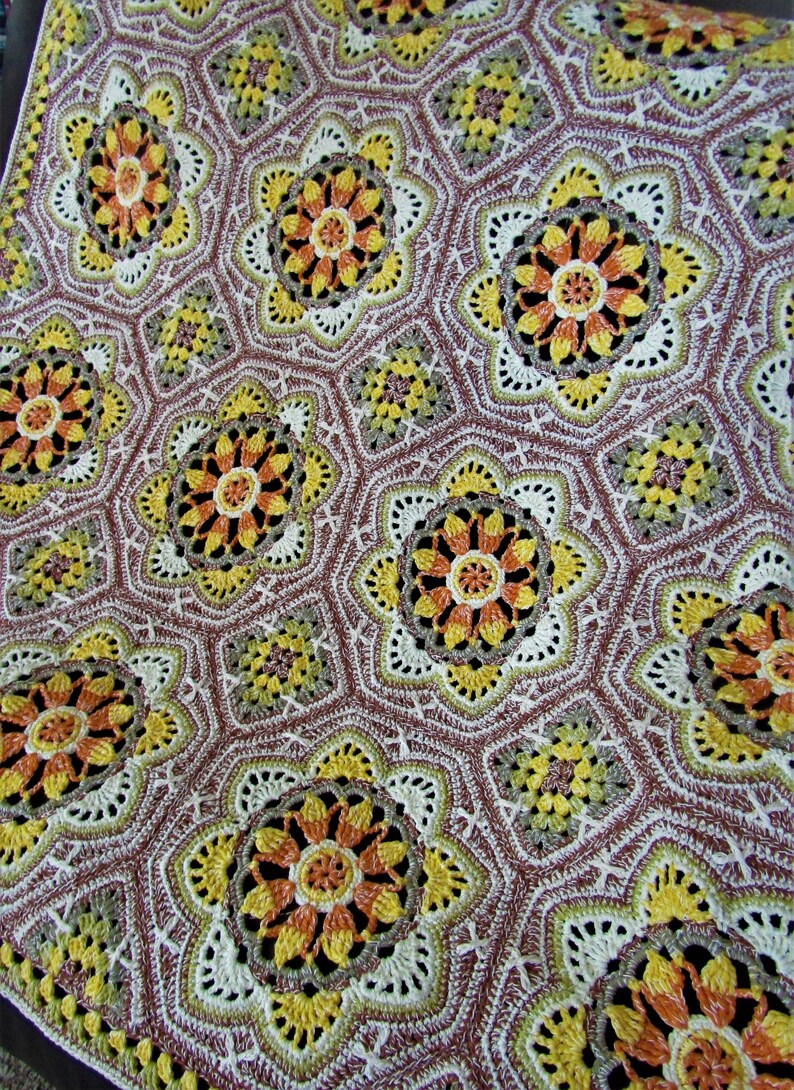 AFGHAN HANDMADE GORGEOUS 100% Cotton "earth Mosaic" Motifs Blanket ...