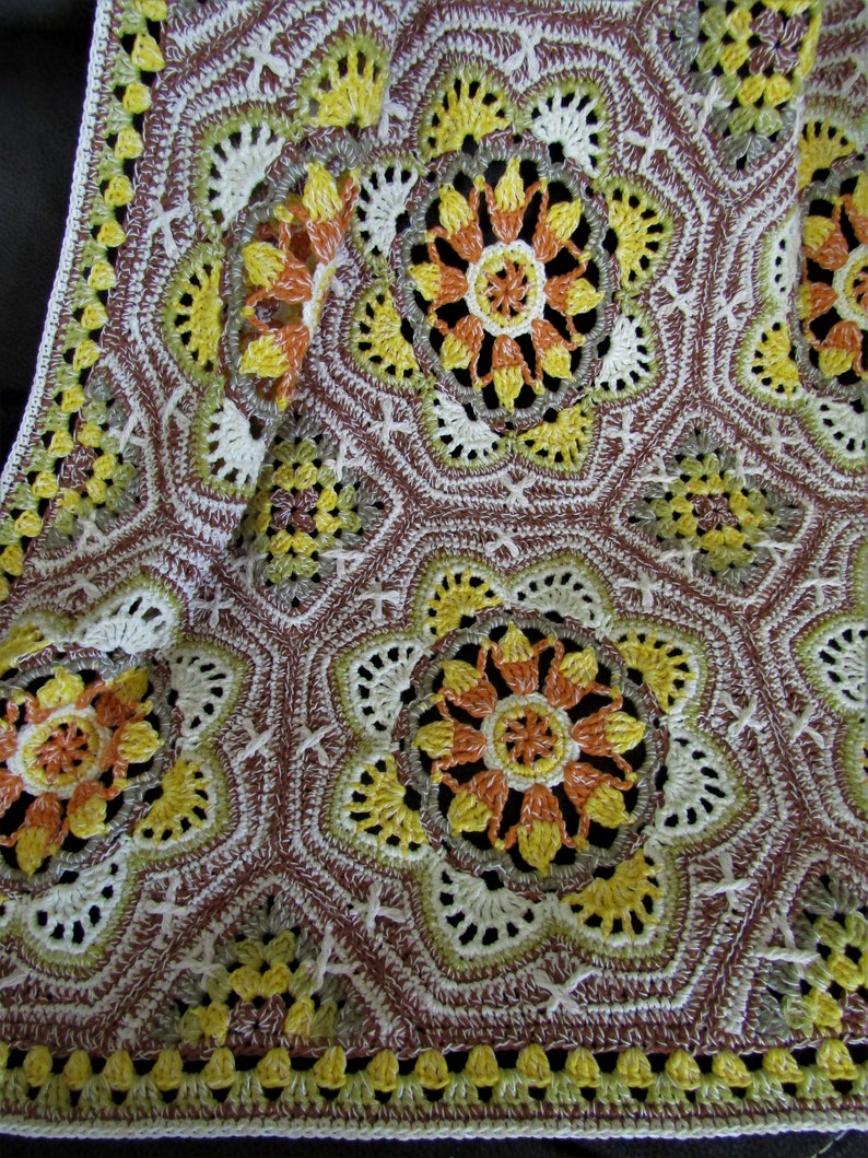 AFGHAN HANDMADE GORGEOUS 100% Cotton "earth Mosaic" Motifs Blanket ...