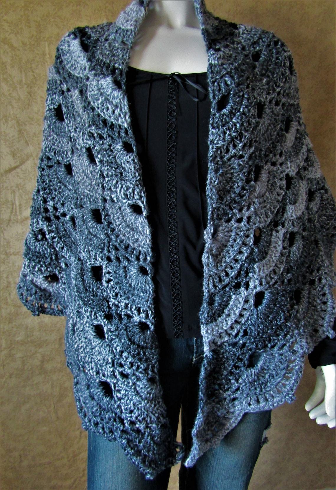 HANDMADE CROCHET SHAWL Boho Gypsy Hippie Prayer Wrap Granite Gray - Etsy