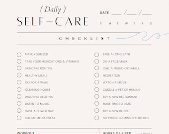 Self Care Checklist Mindfulness Planner, Exercise Planner, Water Intake, Meal Planner Printable ...