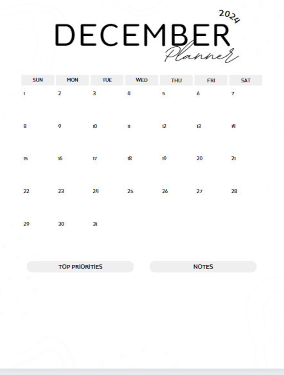 Yearly Calendar. Digital, Editable, Customizable - Etsy