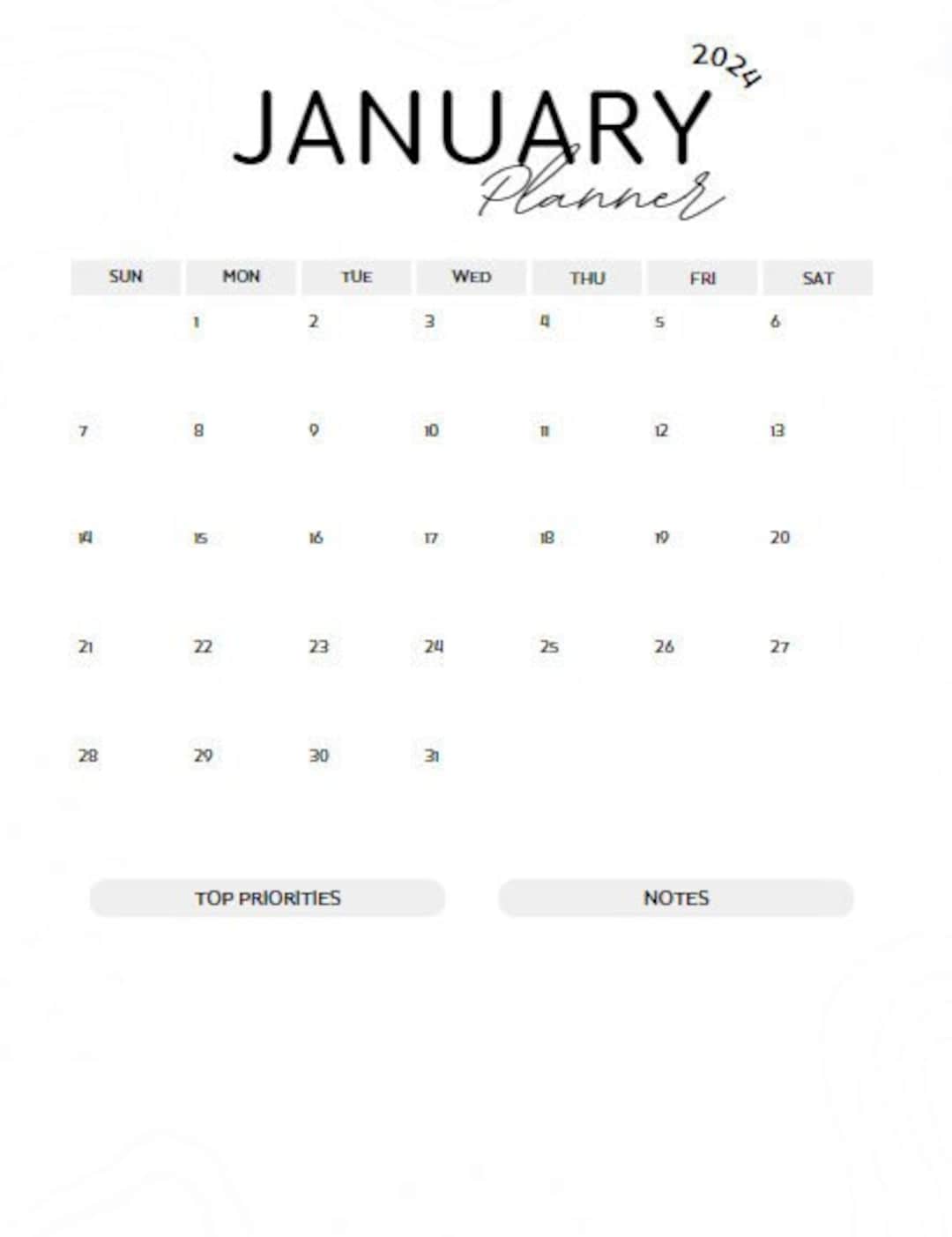 Yearly Calendar. Digital, Editable, Customizable - Etsy