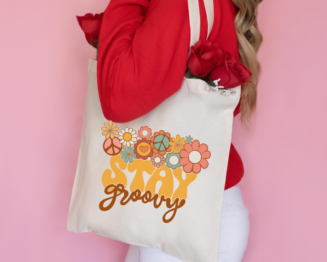 Retro Stay Groovy Canvas Tote Bag/70s Hippie Style Bag Gift/gift Under ...