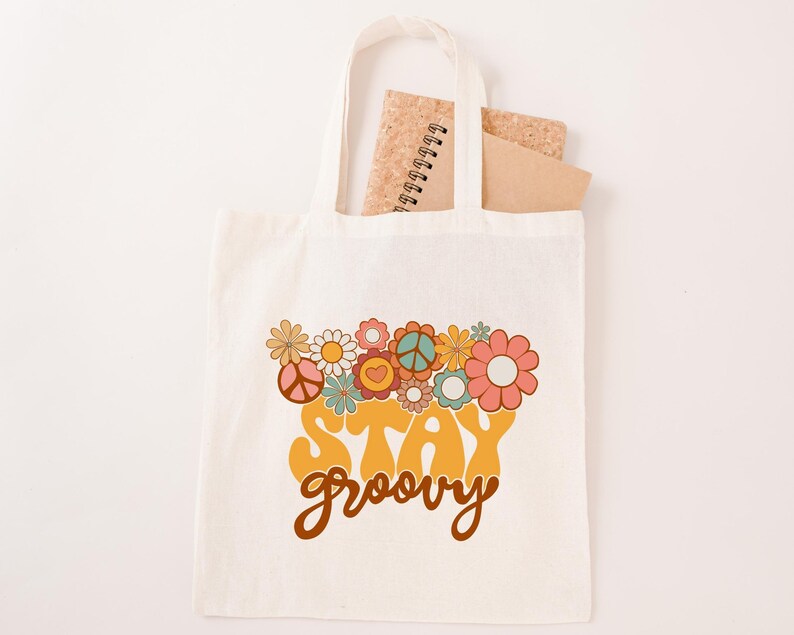 Retro Stay Groovy Canvas Tote Bag/70s Hippie Style Bag Gift/gift Under ...